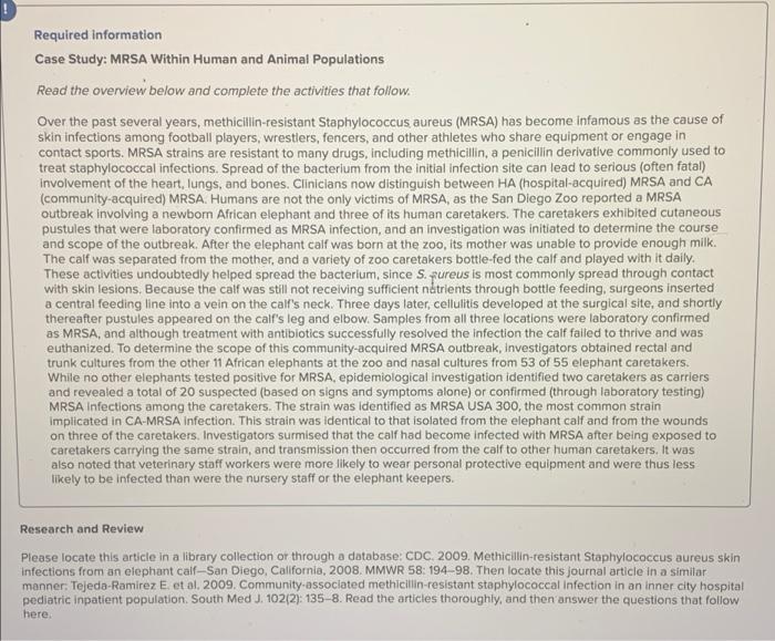 Required information Case Study: MRSA Within Human | Chegg.com