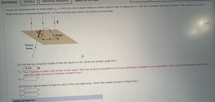 Solved Fratons are projected with an initial speed v0=9,650 | Chegg.com