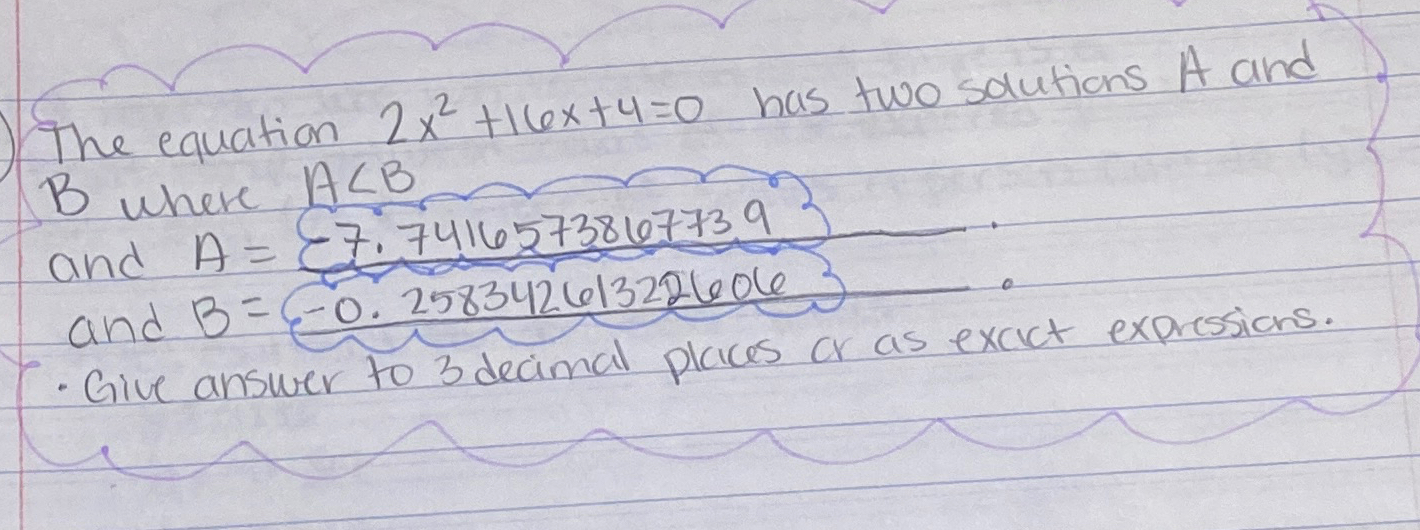 Solved The equation 2x2+16x+4=0 ﻿has two solutions A and B | Chegg.com
