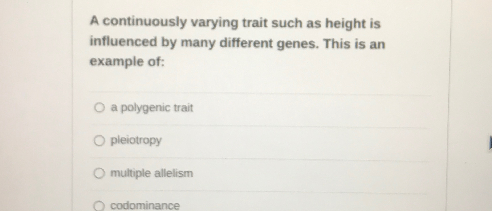 Solved A continuously varying trait such as height is | Chegg.com