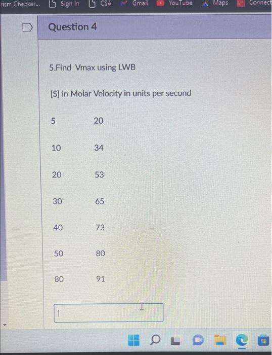 Solved 5.Find Vmax using LWB [ S] in Molar Velocity in units | Chegg.com
