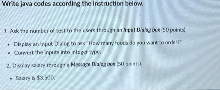 Solved Write java codes according the instruction below. 1. | Chegg.com