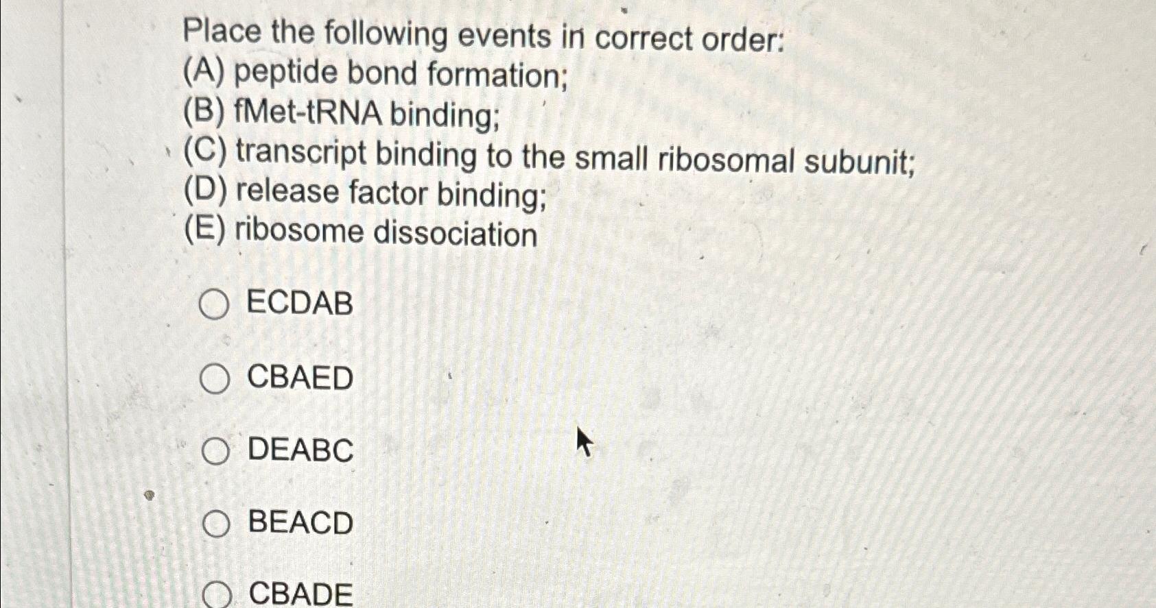 Solved Place the following events in correct order:(A) | Chegg.com