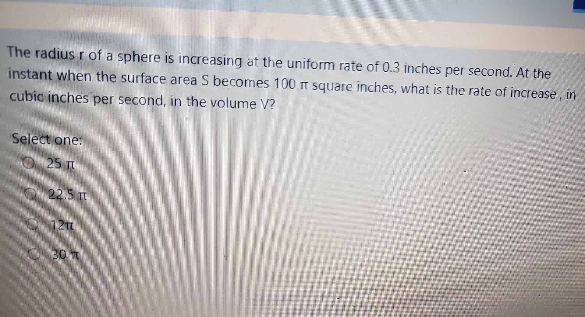 Solved The radius r of a sphere is increasing at the uniform | Chegg.com