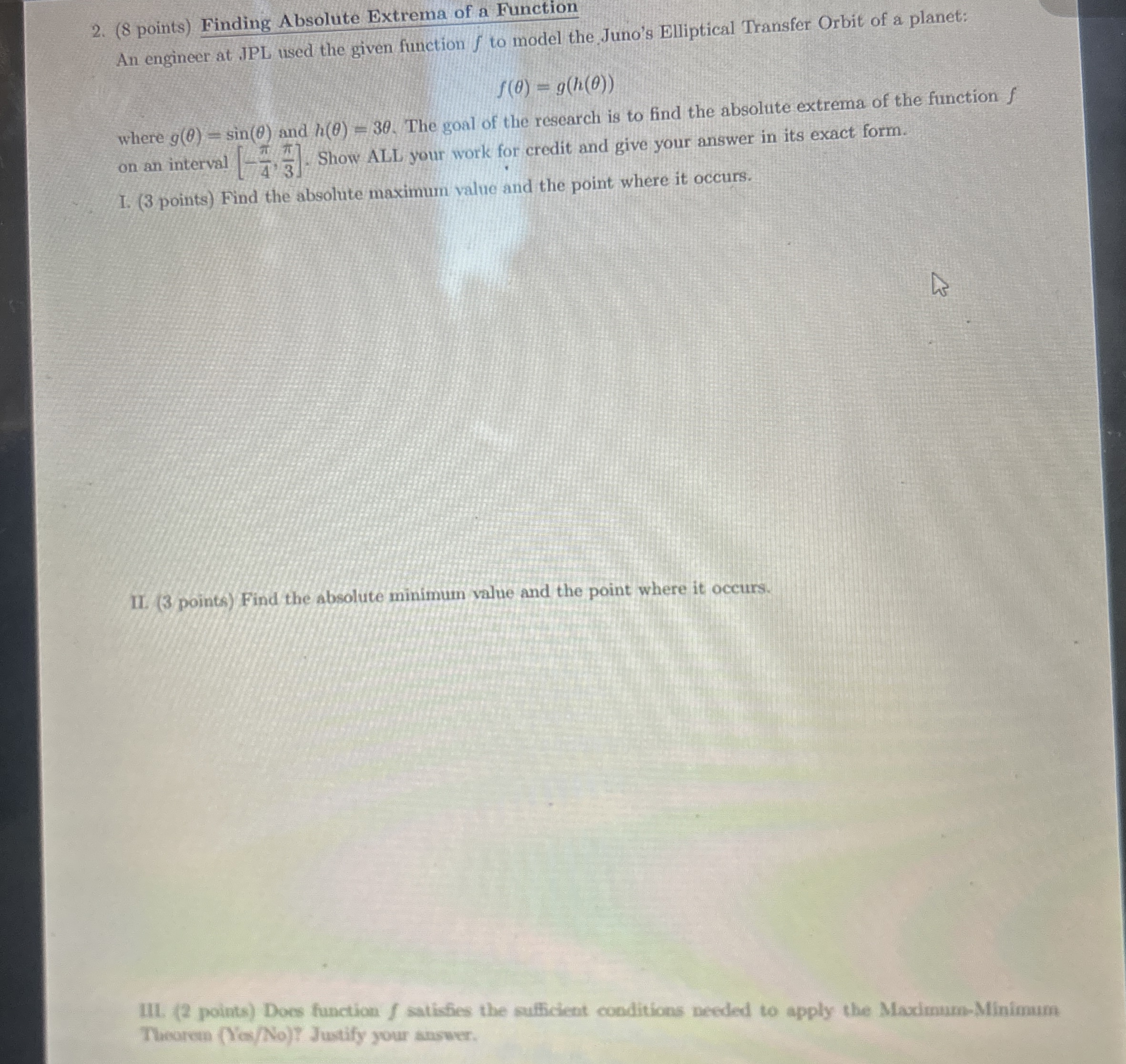 Solved (8 ﻿points) ﻿Finding Absolute Extrema of a FunctionAn | Chegg.com