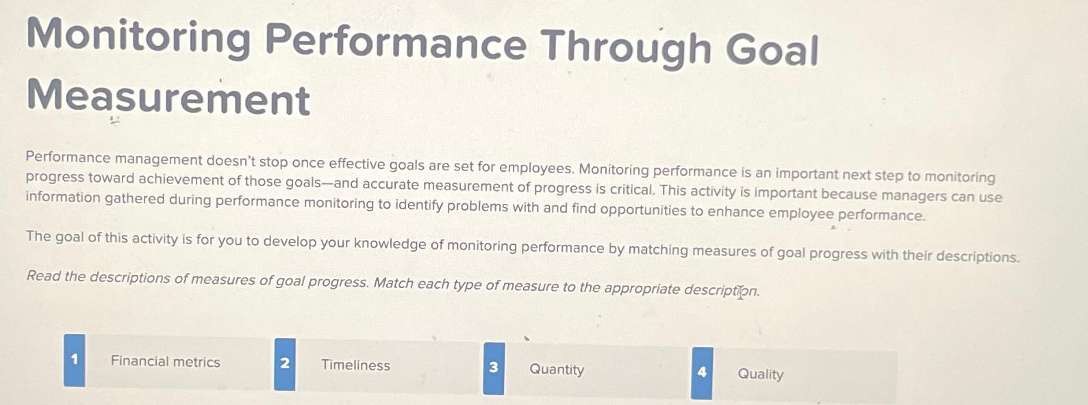 Solved Monitoring Performance Through Goal Measurement | Chegg.com