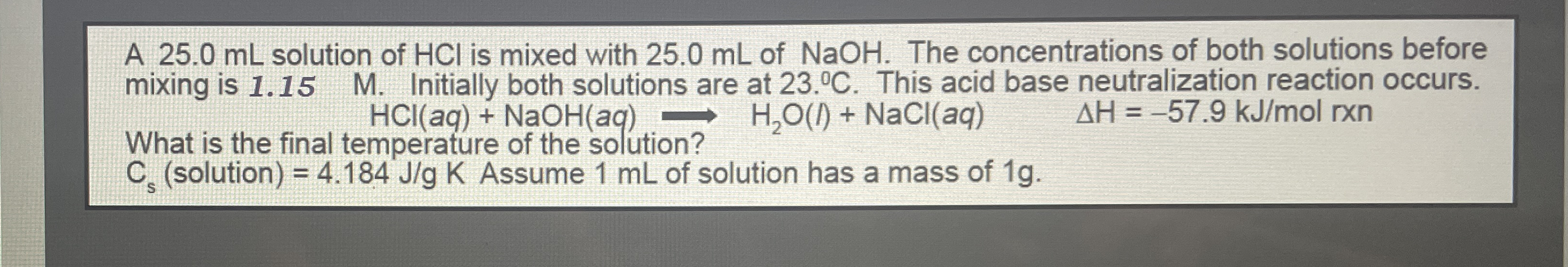 Solved A 25.0 ﻿mL solution of HCl is mixed with 25.0 ﻿mL of | Chegg.com