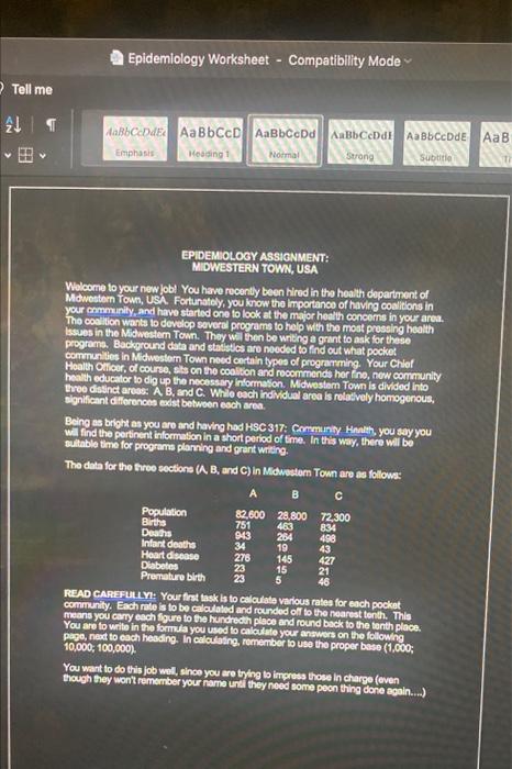 Solved Epidemiology Worksheet - Compatibility Mode Tell me | Chegg.com