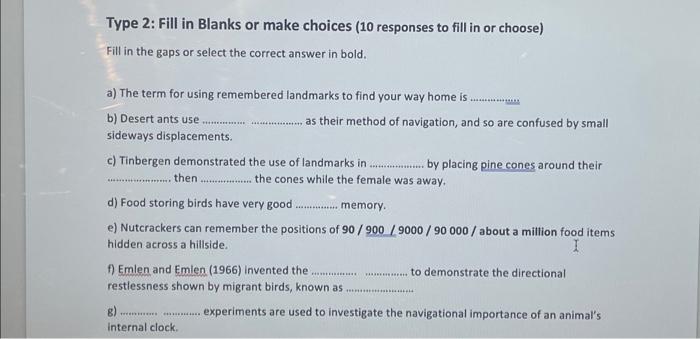 Type 2: Fill in Blanks or make choices (10 responses | Chegg.com
