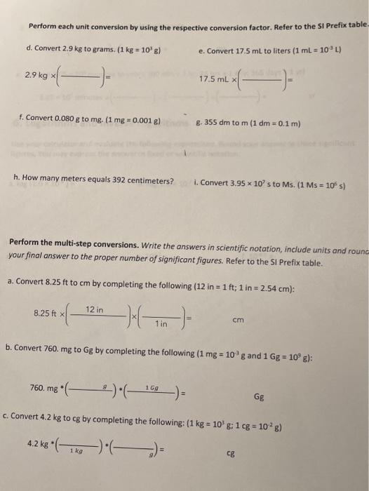 Solved F. Conversion Factors a. Use the following | Chegg.com
