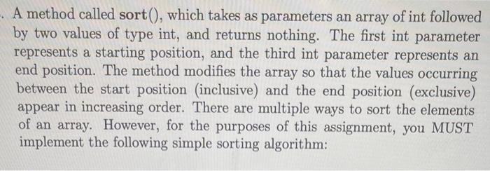 Solved A method called sort(), which takes as parameters an | Chegg.com