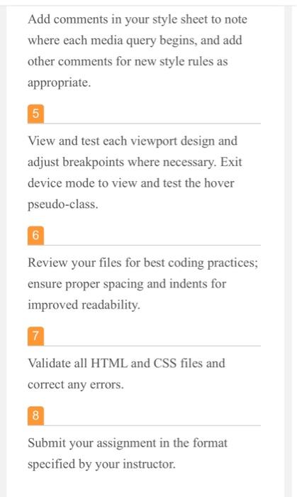 Solved 1 Add a minimum of two media queries to your style | Chegg.com