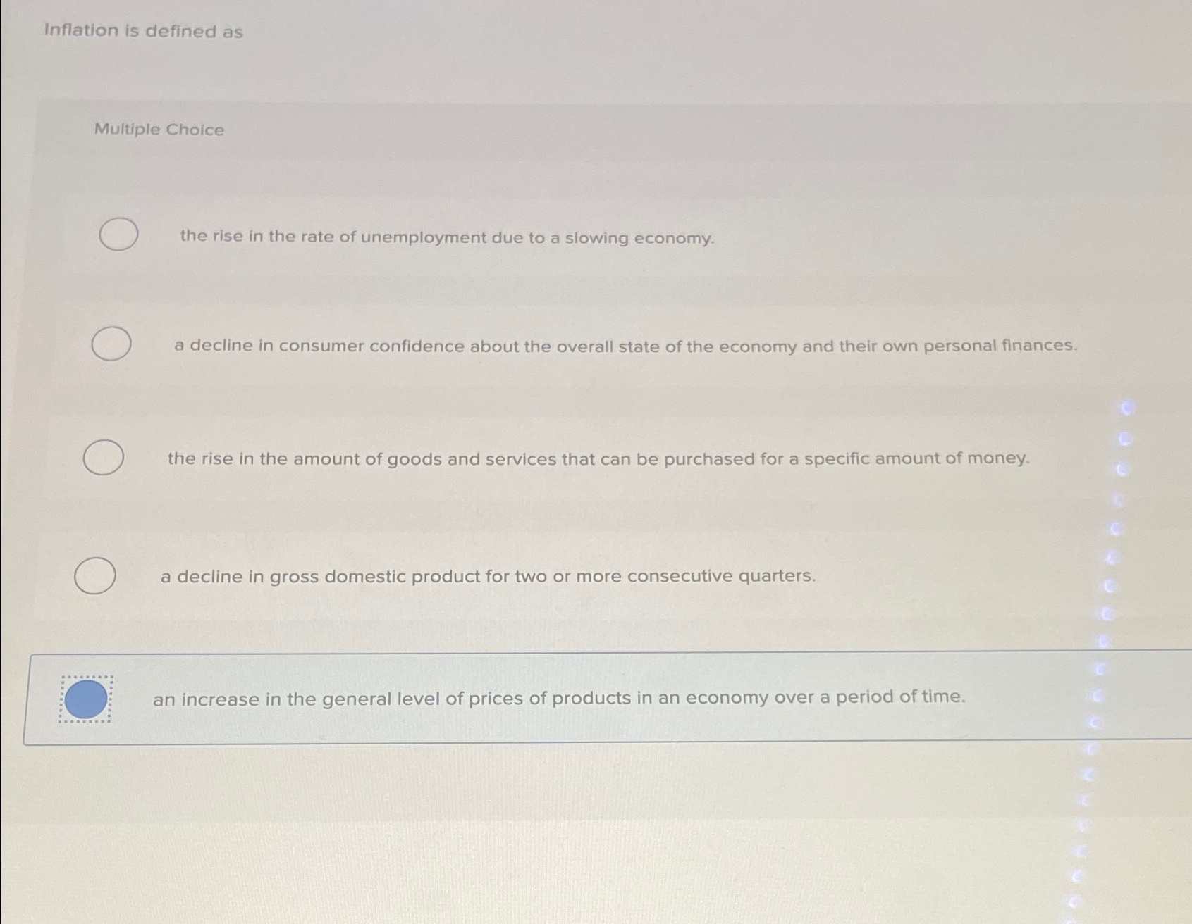 Solved Inflation is defined asMultiple Choicethe rise in the | Chegg.com