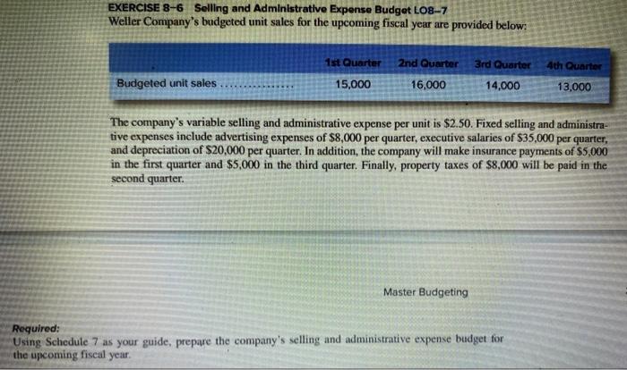 Solved EXERCISE 8-6 Selling and Administrative Expense | Chegg.com Solved EXERCISE 8-6 Selling and Administrative Expense | Chegg.com