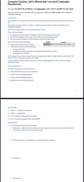 Computer Cycling. Lab11_Manual pdf, Low-level | Chegg.com