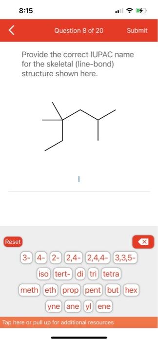 Solved Provide the correct IUPAC name for the skeletal | Chegg.com