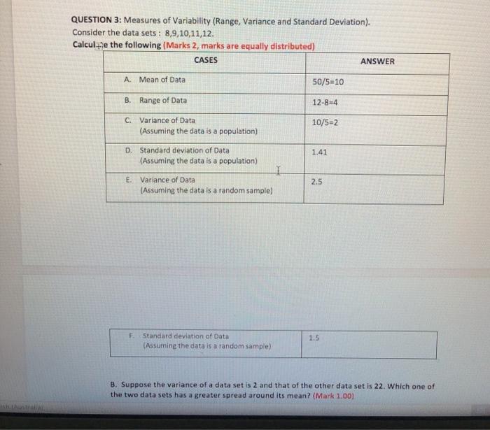 Solved QUESTION 3: Measures of Variability (Range, Variance | Chegg.com