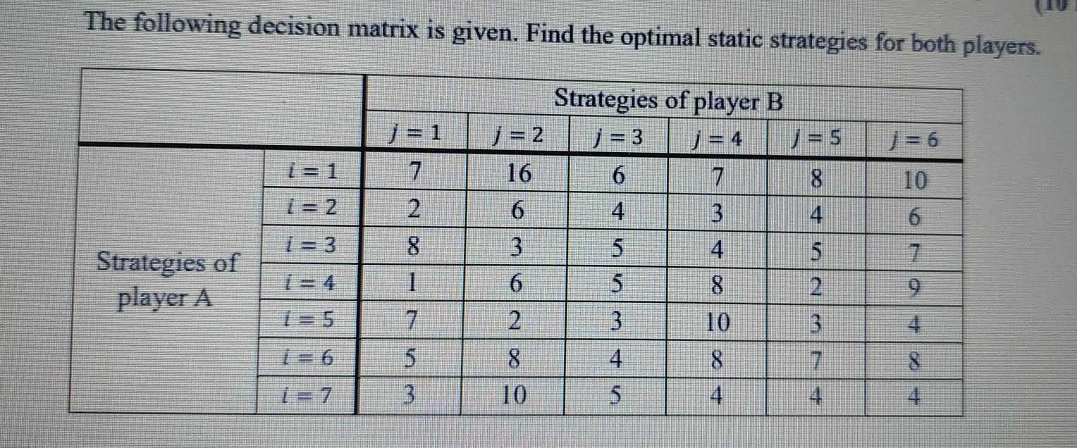 Solved The following decision matrix is given. Find the | Chegg.com