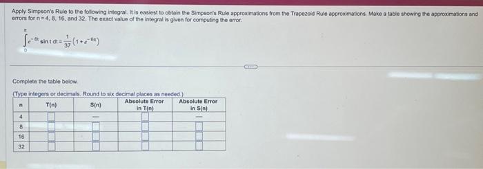 Solved Apply Simpson's Rule to the following integral. It is | Chegg.com