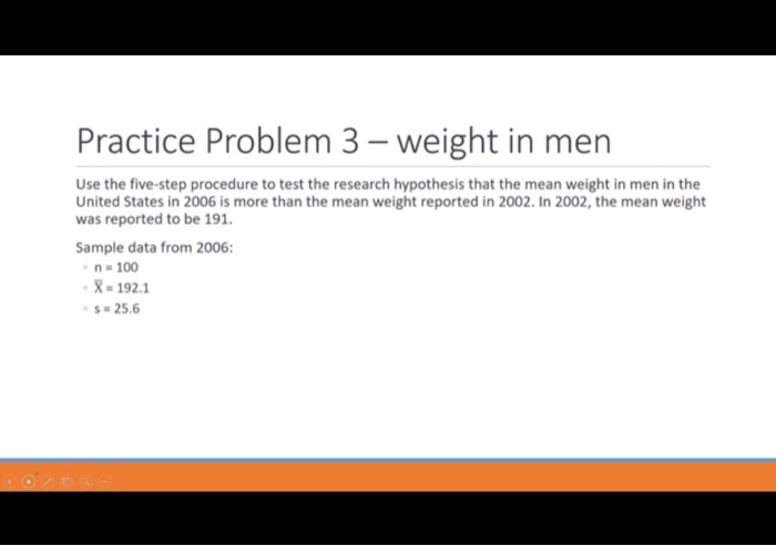 Solved Practice Problem 3 - weight in men Use the five-step | Chegg.com