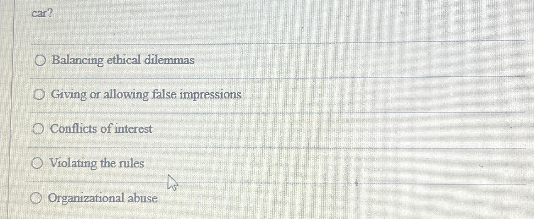 Solved car?Balancing ethical dilemmasGiving or allowing | Chegg.com