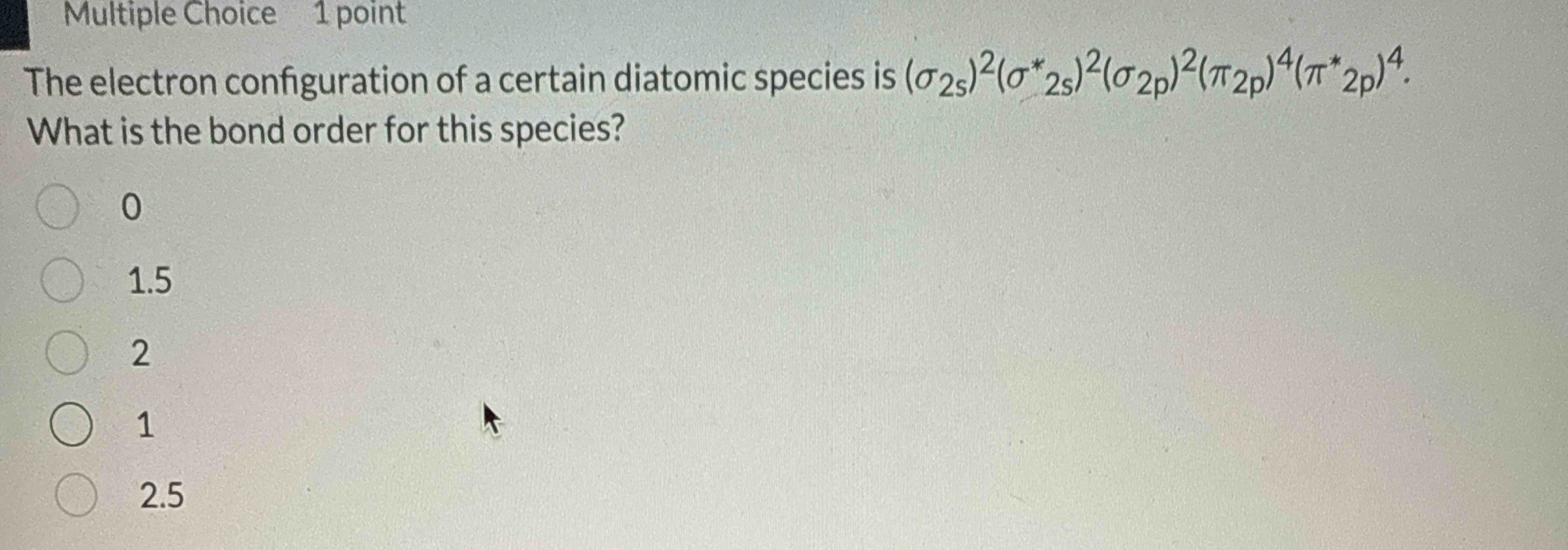 Solved Multiple Choice 1 ﻿pointThe electron configuration of | Chegg.com