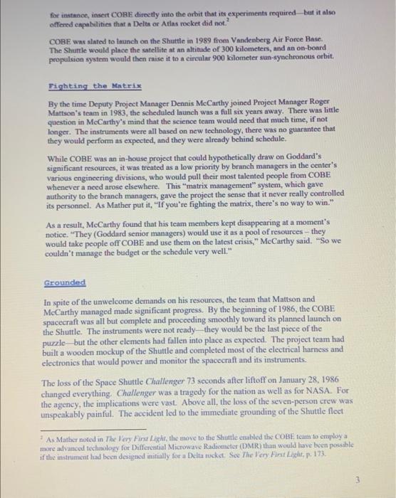 Solved REDESIGNING COBE In the Beginning How did the | Chegg.com