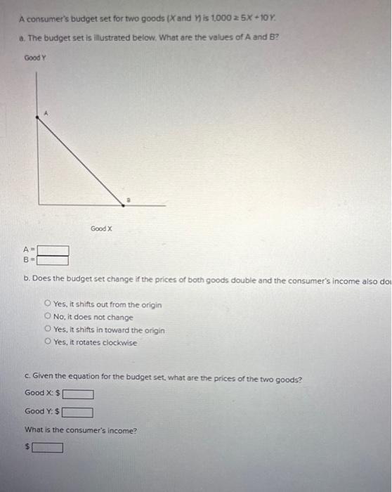 Solved A consumer's budget set for two goods (X and is 1,000 | Chegg.com