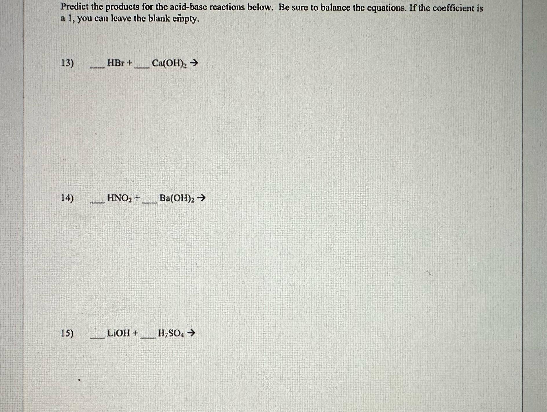 Solved Predict the products for the acid-base reactions | Chegg.com