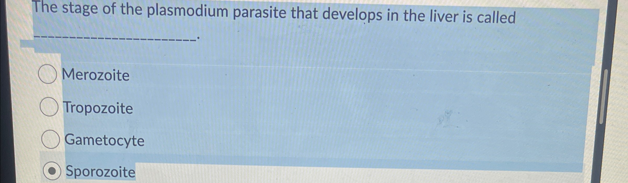 Solved The stage of the plasmodium parasite that develops in | Chegg.com