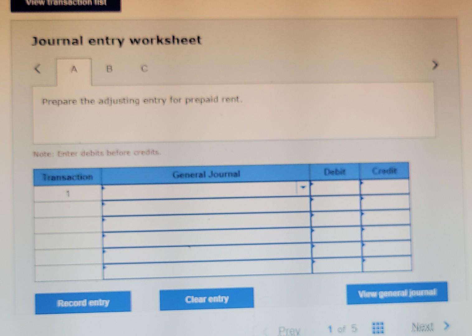 Solved A Prepare the adjusting entry for prepaid rent. B | Chegg.com