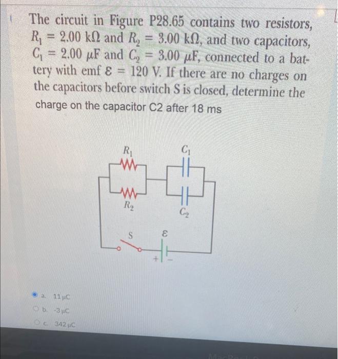 Solved The circuit in Figure P28.65 contains two resistors, | Chegg.com