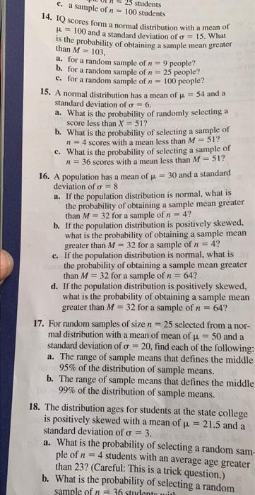 Solved 14 Iq Scores Form A Normal Distribution With A Mean