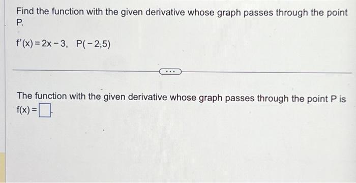 Solved Find the function with the given derivative whose | Chegg.com