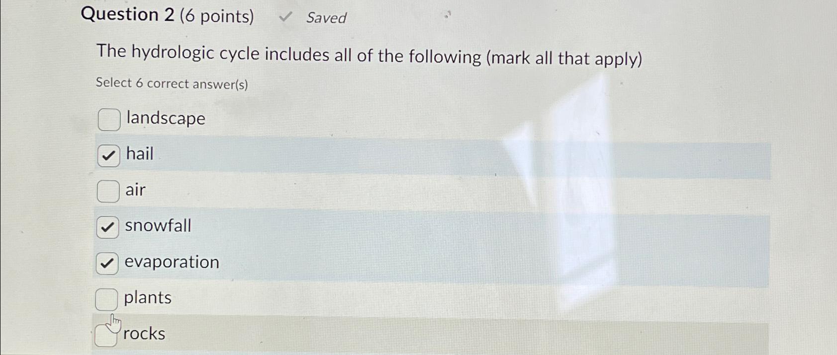 Solved Question 2 (6 ﻿points) ﻿SavedThe hydrologic cycle | Chegg.com