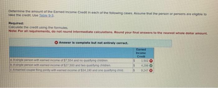 Solved Determine the amount of the Earned Income Credit in | Chegg.com