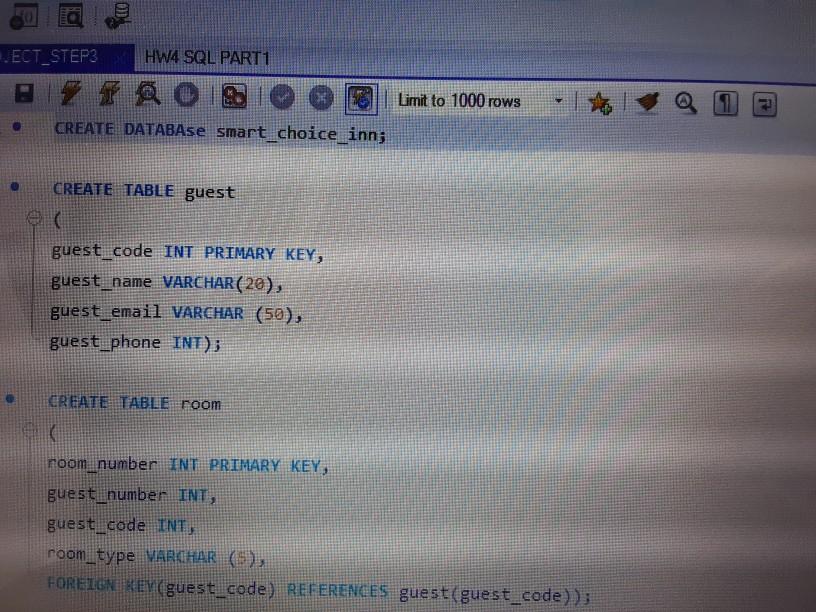 Solved ECT_STEP3 HW4 SQL PART1 | @O CREATE DATABAse smart | Chegg.com