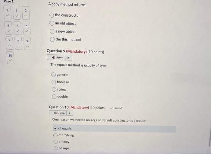 Solved A copy method returns: the constructor an old object | Chegg.com