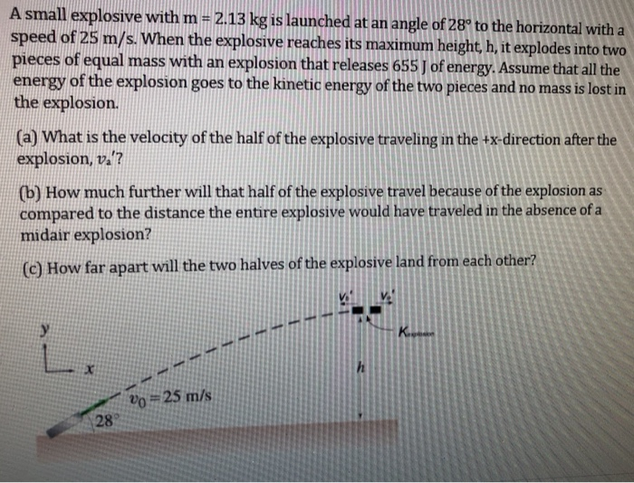 Solved A small explosive with m = 2.13 kg is launched at an | Chegg.com