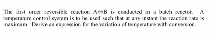 Solved The First Order Reversible Reaction A B Is Conducted