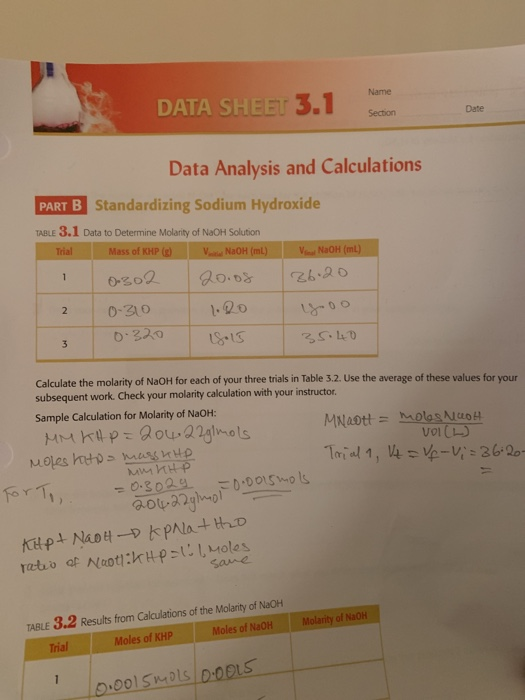 Solved DATA SHEET 3.1 km Data Analysis and Calculations PART | Chegg.com