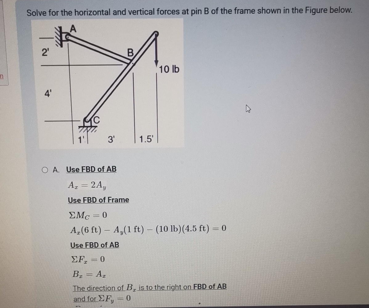 Solved Solve for the horizontal and vertical forces at pin B | Chegg.com