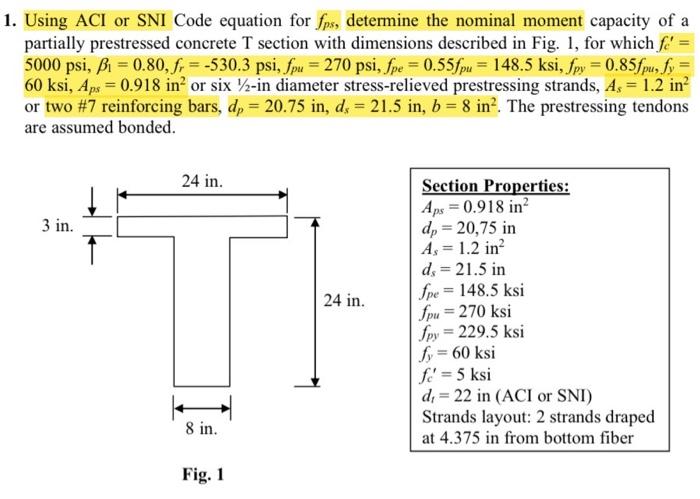 Solved Using ACI or SNI Code equation for fps, determine the | Chegg.com