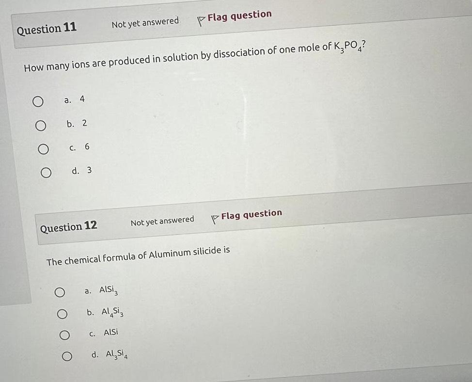 Solved Question 11Not yet answeredFlag questionHow many ions | Chegg.com Solved Question 11Not yet answeredFlag questionHow many ions | Chegg.com