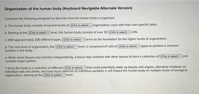 Organization of the human body (Keyboard Navigable | Chegg.com