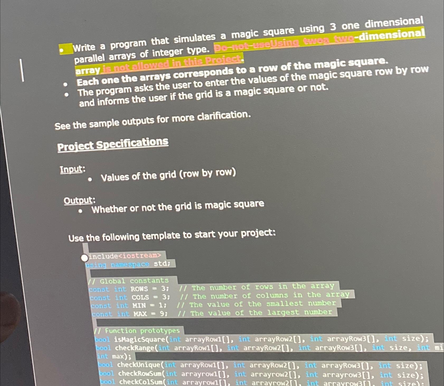 Solved Write a program that simulates a magic square using 3 | Chegg.com