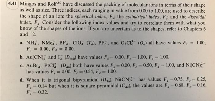 Solved 4.41 Mingos and Rolf 39 have discussed the packing of | Chegg.com