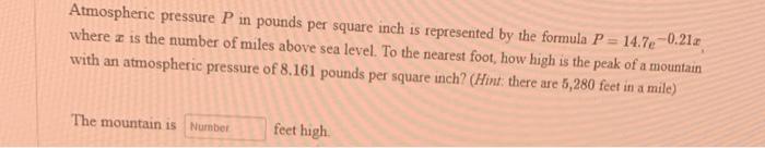 Solved Atmospheric pressure P in pounds per square inch is | Chegg.com