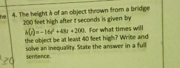 Solved he 4. ﻿The height h of an object thrown from a | Chegg.com