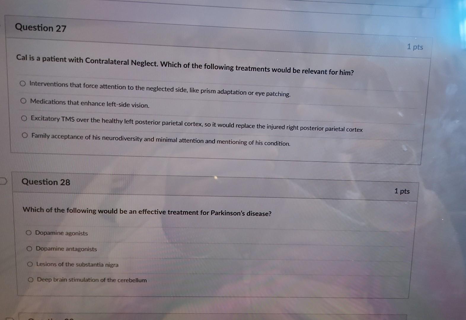 Solved Cal is a patient with Contralateral Neglect. Which of | Chegg.com